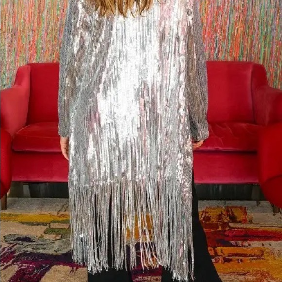 Lucky & Blessed | Jackets & Coats | New Dazzling Silver Sequin Fringe ...